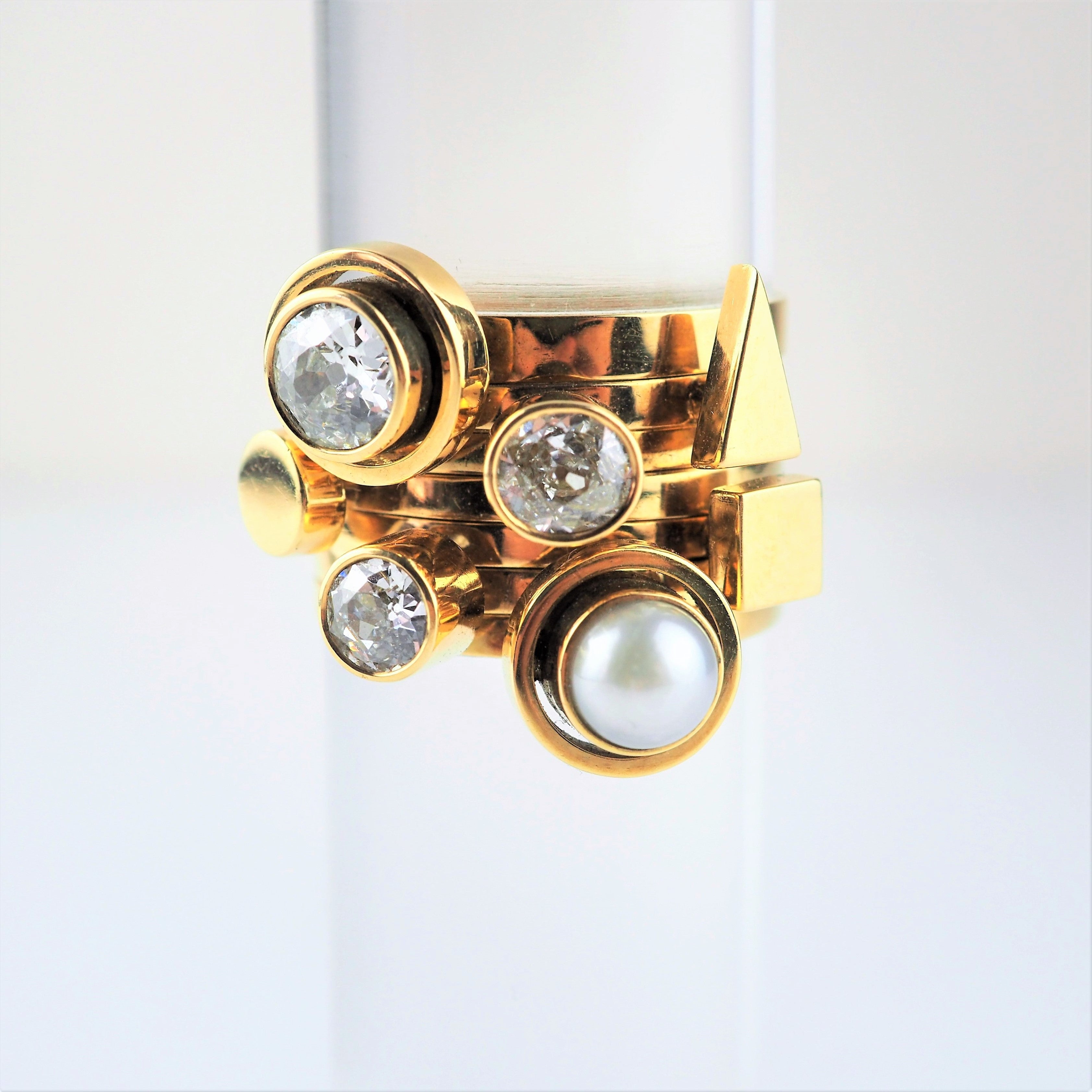 Ramshaw, Wendy – Gold Diamond Pearl Ring Set – Primavera Gallery